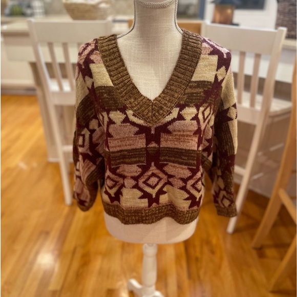 Cloud Chaser | Sweaters | Cloud Chaser Burgundy And Cream Ikat Cropped ...